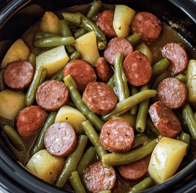 Crockpot Kielbasa and Green Beans - Clara quick dinners